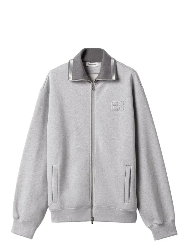Miu Miu Zippered Cotton Fleece Jacket - Grey