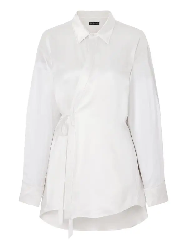 Balenciaga Tie-detailed Crystal-embellished Silk-blend Satin Blouse - Neutrals