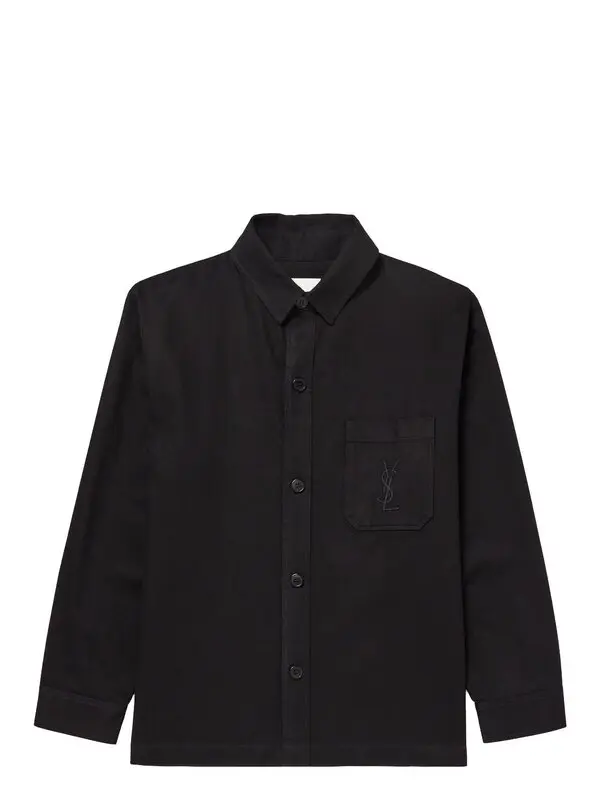 Saint Laurent Logo-embroidered Cotton And Linen-blend Gabardine Overshirt - Black