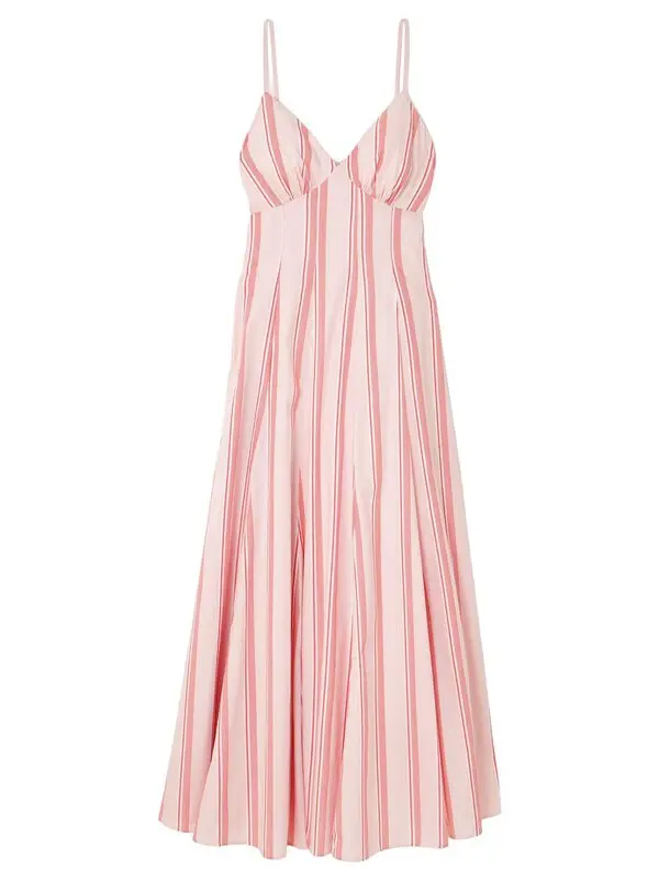 Rosie Assoulin Gathered Striped Cotton Midi Dress - Pink