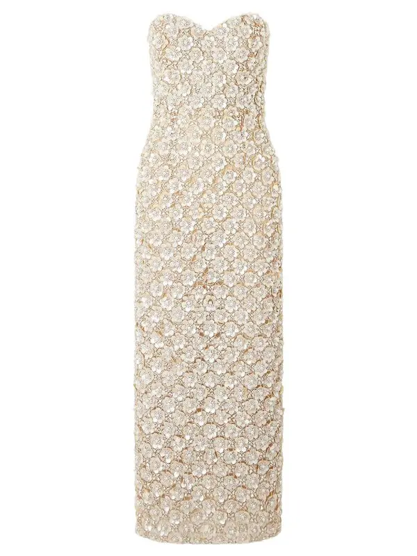 Oscar De La Renta Embellished Tulle Bustier Gown - Silver
