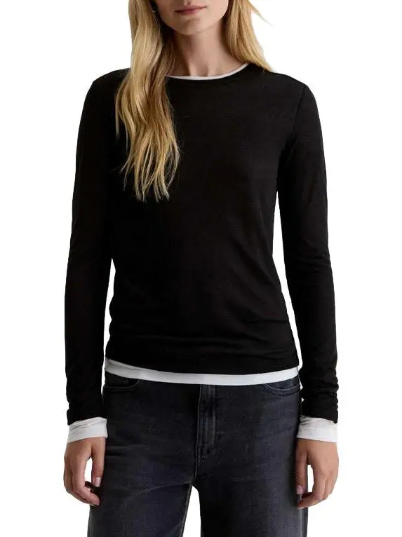 Ag Eleni Crewneck Knit Top - Super Black/powder