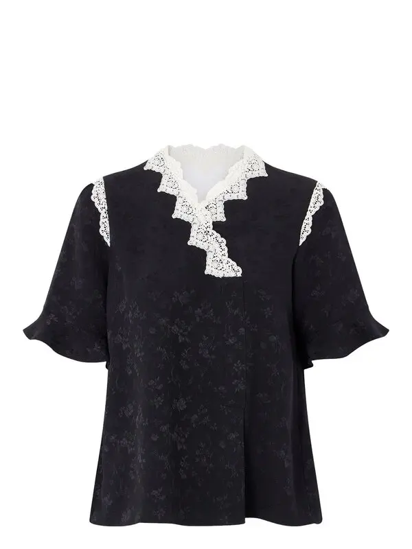 Maison Mayle Margarita Floral-jacquard Silk-crepe Blouse - Black