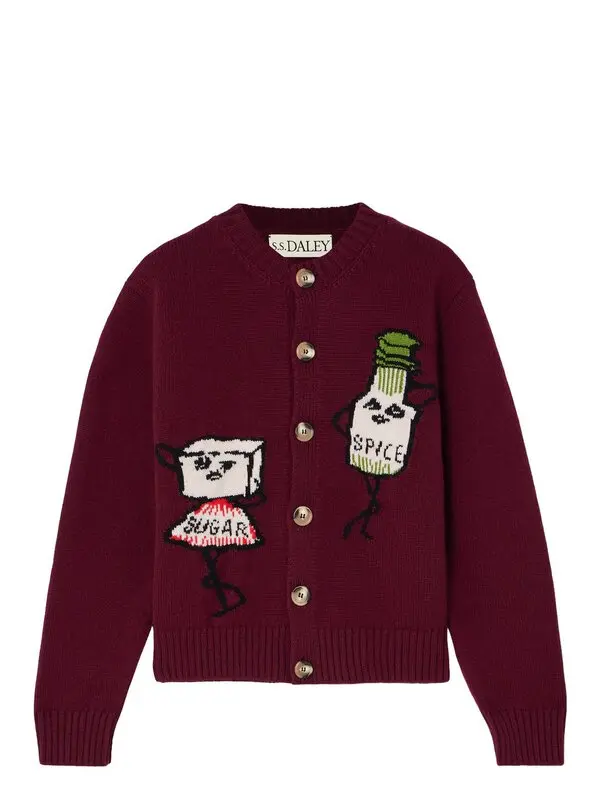 S.S.DALEY Sugar & Spice Intarsia Wool Cardigan - Burgundy