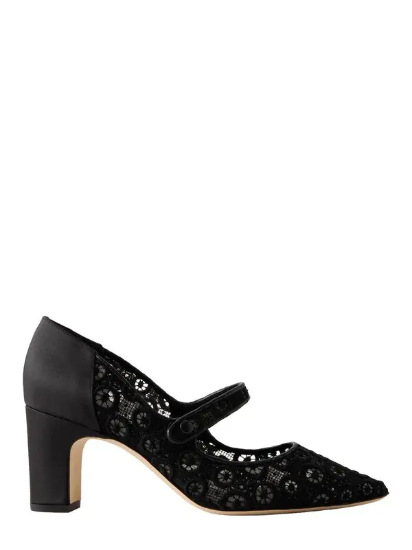 Manolo Blahnik Campariba Satin-trimmed Lace Mary Jane Pumps - Black