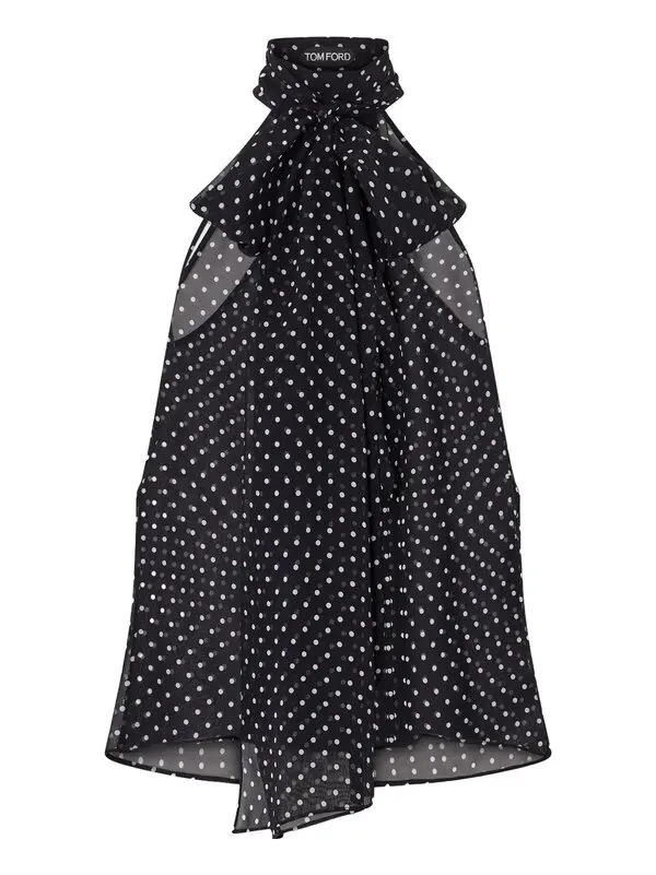 TOM FORD Polka-dot Silk-georgette Top With Pussy-bow - Black