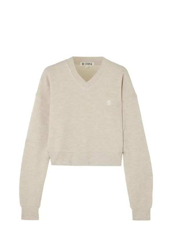 Eterne Embroidered Cotton-blend Terry Sweatshirt - Neutrals
