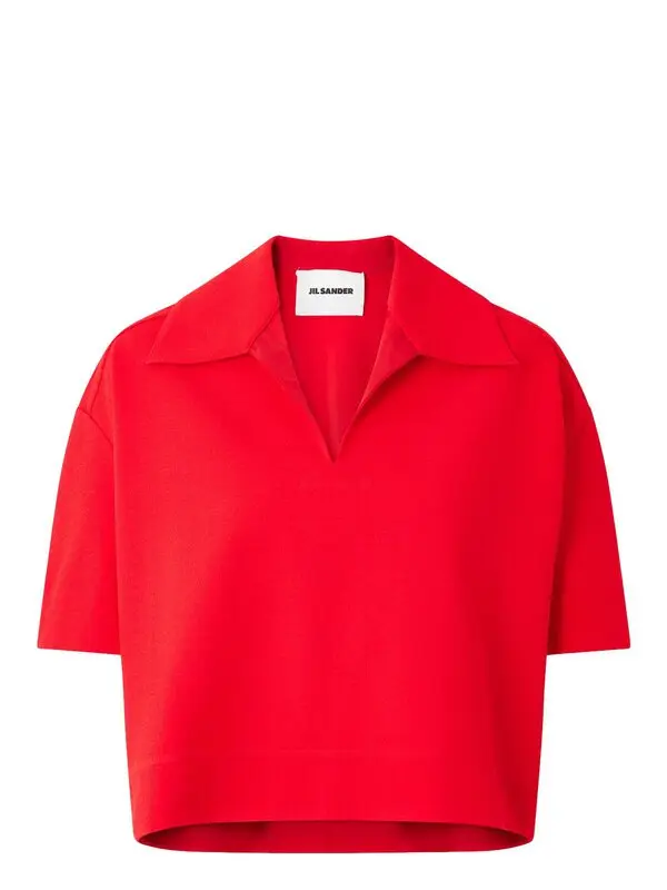JIL SANDER Cropped Crepe Polo Shirt - Red