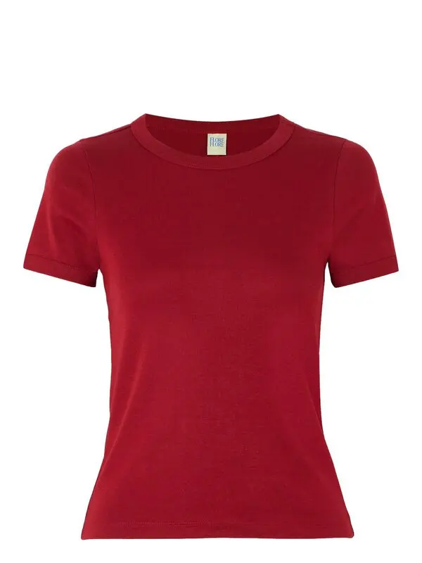 FLORE FLORE Car Ribbed Organic Cotton-jersey T-shirt - Burgundy