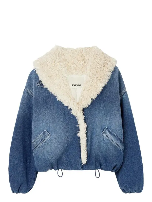 Isabel Marant Fleece-trimmed Padded Denim Bomber Jacket - Blue