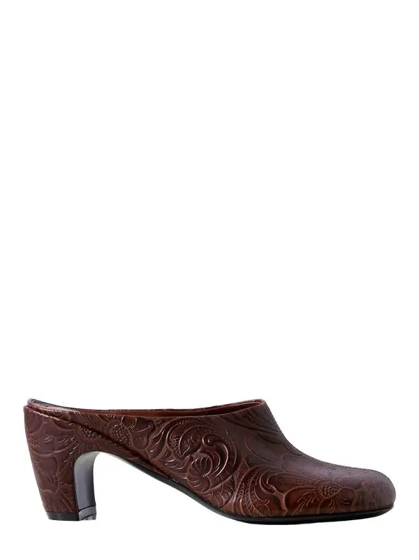 Dries Van Noten Embossed Leather Mules - Brown