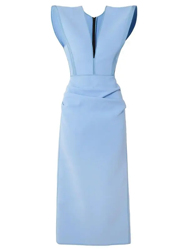 Maticevski Wingtip Draped Crepe Midi Dress - Blue