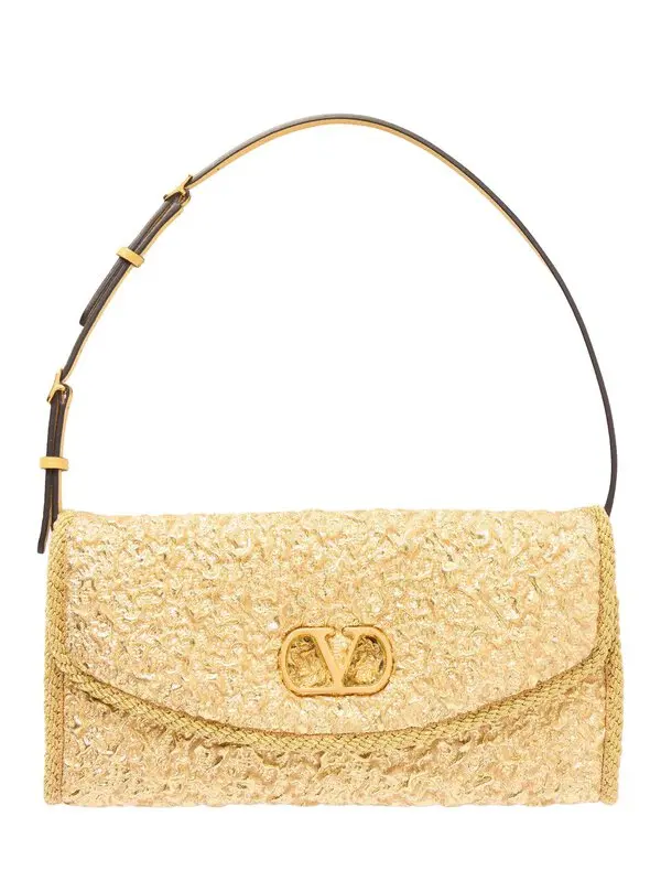 Valentino Garavani Leather-trimmed Cloqué Shoulder Bag - Gold