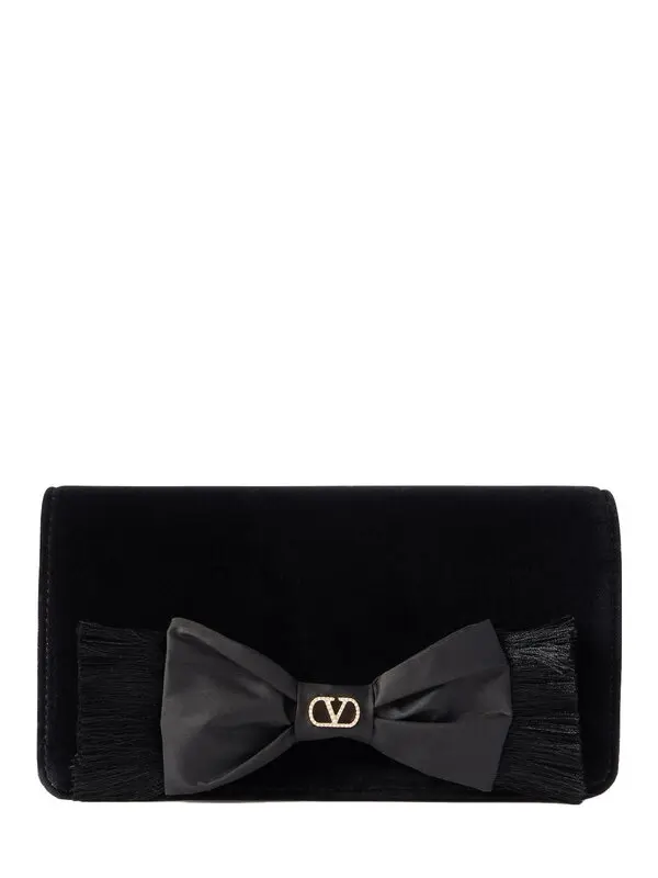 Valentino Garavani Vlogo Signature Mini Bow-detailed Velvet Shoulder Bag - Black