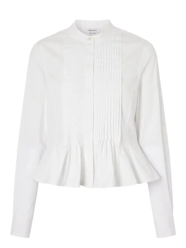 Alexander McQueen Cropped Pleated Cotton-poplin Peplum Blouse - White