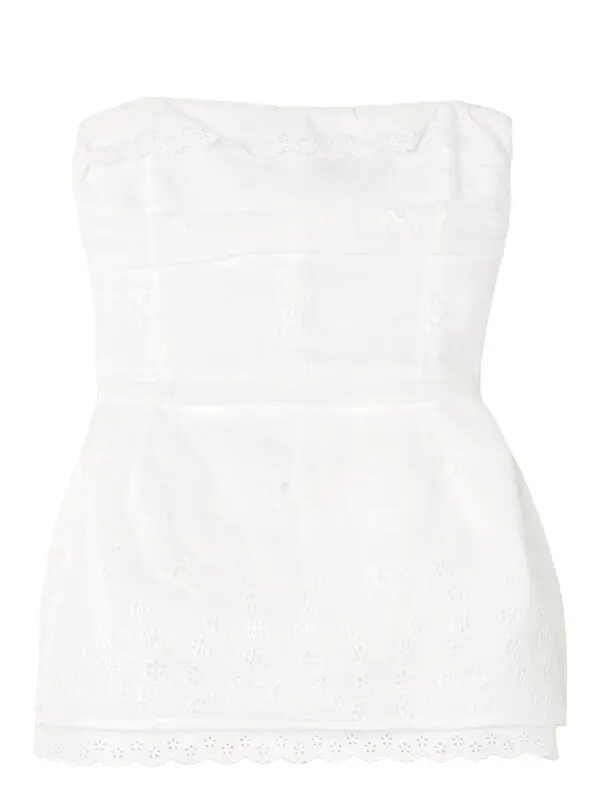 Magda Butrym Scalloped Broderie Anglaise Peplum Bustier Top - White
