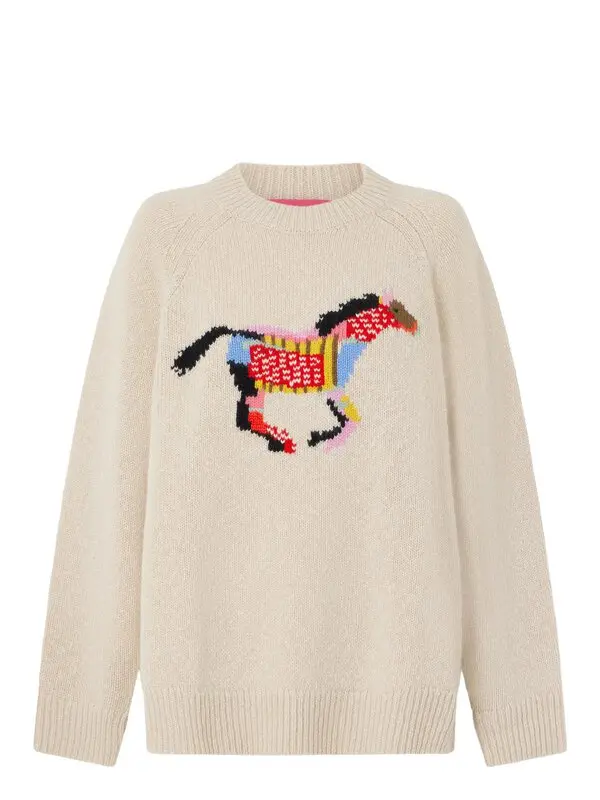 THE ELDER STATESMAN Glacier Horse Cashmere Sweater - Ecru