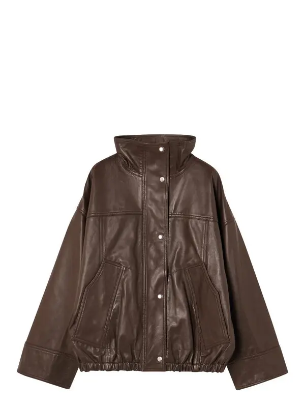 RÓHE Leather Bomber Jacket - Brown