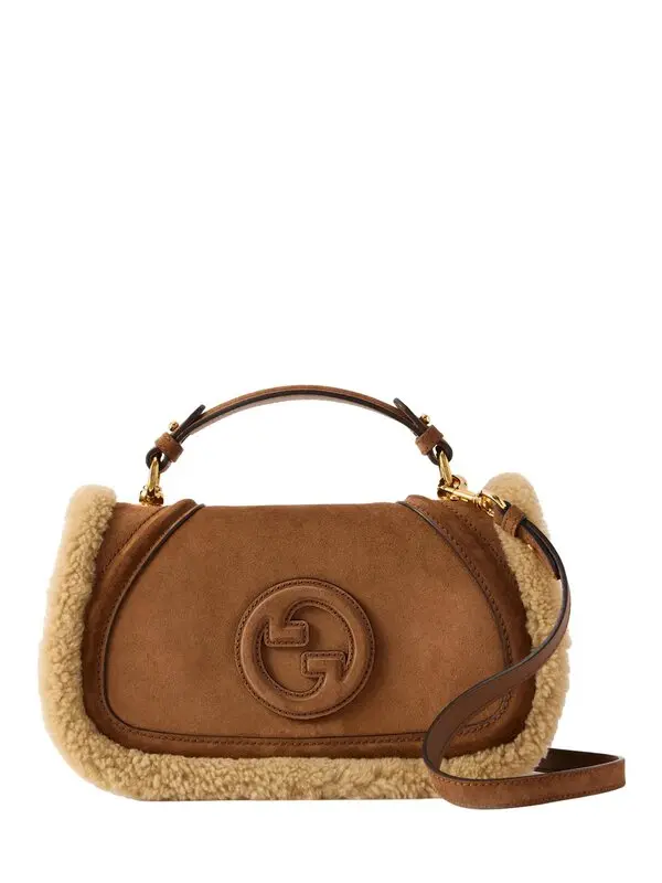 Gucci Blondie Shearling-trimmed Suede Shoulder Bag - Brown
