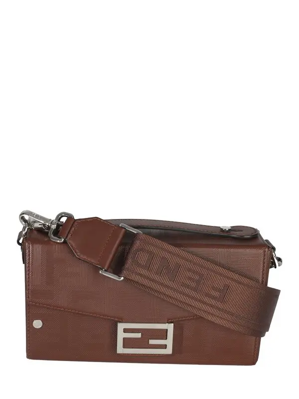 Fendi Ff Leather Baguette Soft Trunk Crossbody - Brown