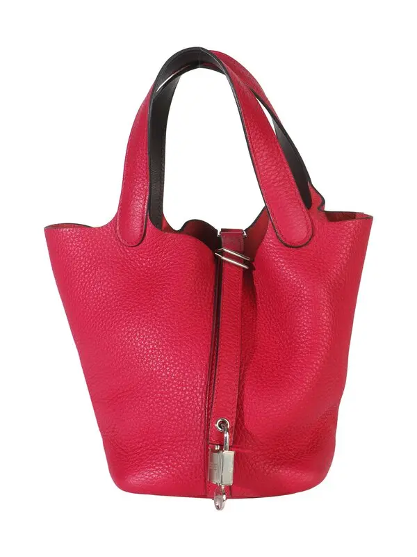 Hermès Framboise Rouge Sellier Clemence Eclat Picotin 18 Phw - Pink