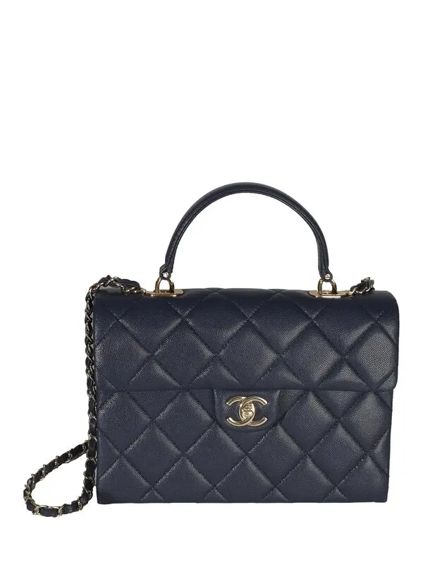 Chanel Quilted Caviar Top Handle Bag - Blue