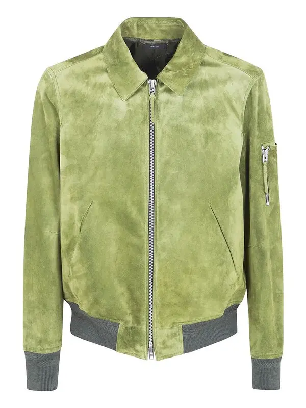 TOM FORD Cashmere Suede Collar Blouson - Green