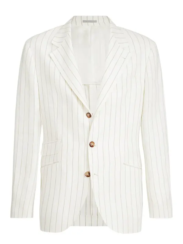 Brunello Cucinelli Linen Stripe Deconstructed Cavallo Blazer - White