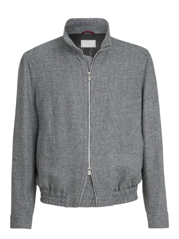 Brunello Cucinelli Silk-linen-wool Bomber Jacket - Grey