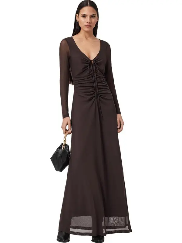 ALLSAINTS Gabby Mesh Maxi Dress - Brown