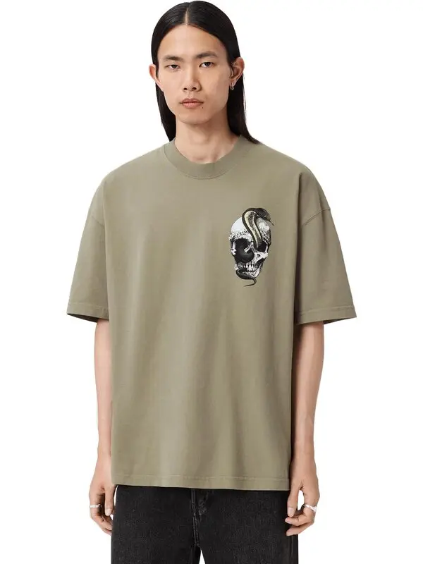 ALLSAINTS Snakehead Oversized Graphic T-shirt - Fennel Green