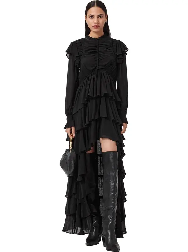 ALLSAINTS Leila Frill Maxi Dress - Black