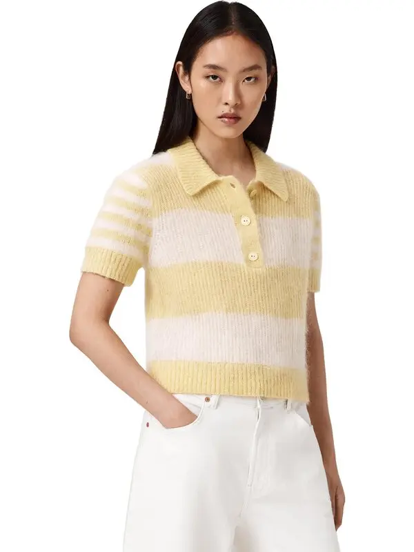 ALLSAINTS Clem Striped Polo T-shirt - Hay Yellow/white