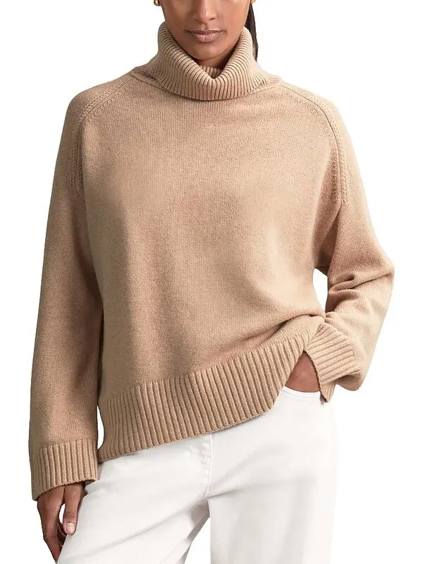 REISS Wool & Cashmere Roll Neck Sweater - Camel