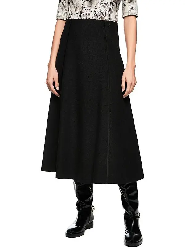 MARC CAIN Knitted Boiled Wool Skirt - Black