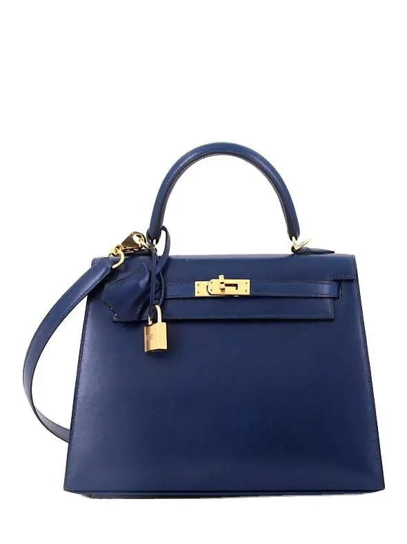 HERMES Kelly 25 Handbag With Gold Hardware - Bleu Saphir