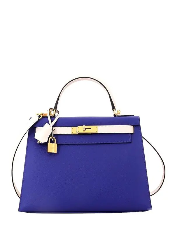 HERMES Kelly 28 Handbag Bicolor Epsom With Gold Hardware - Bicolor - Bleu Electrique/nata