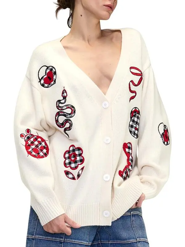 Cynthia Rowley Patchwork Cardigan - White / Red