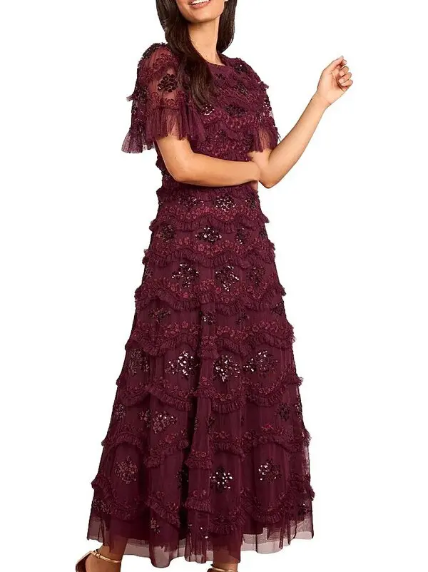 NEEDLE & THREAD Daisy Wave Ankle Gown - Claret
