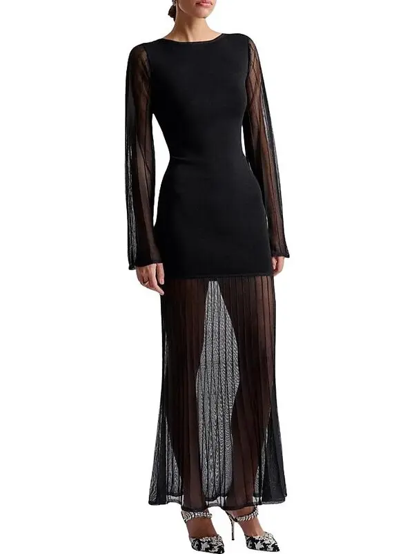 MALINA Haisley Sheer Knitted Maxi Dress - Black
