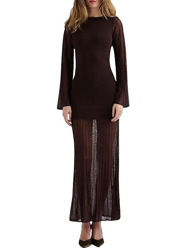 MALINA Haisley Sheer Knitted Maxi Dress - Chocolate Fw