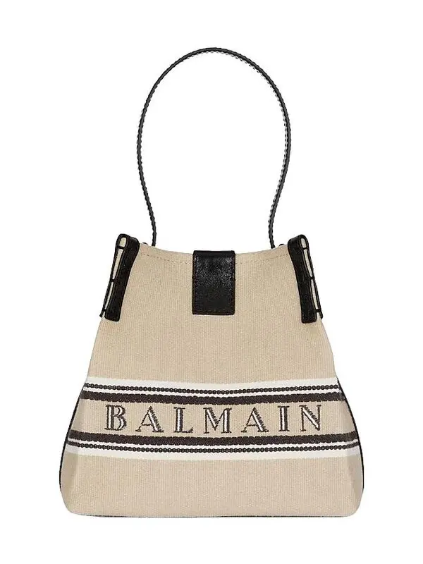 Balmain Release Bucket Bag In Canvas And Calfskin - Beige