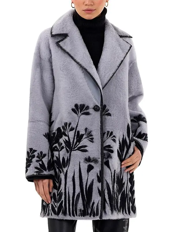 Gorski Reversible Shearling Coat With Floral Embroidery - Periwinkle/black Floral