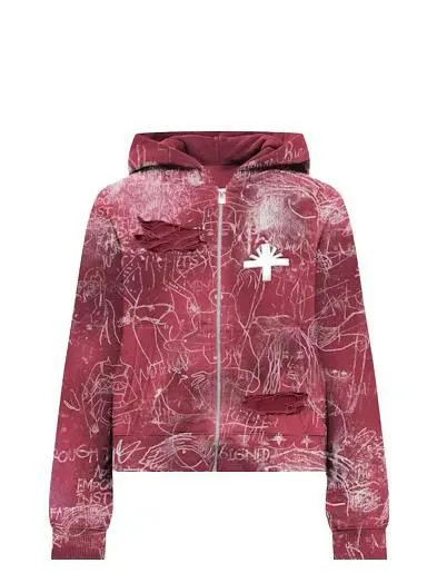 VERTABRAE Graffiti Zip-up Hoodie - Red
