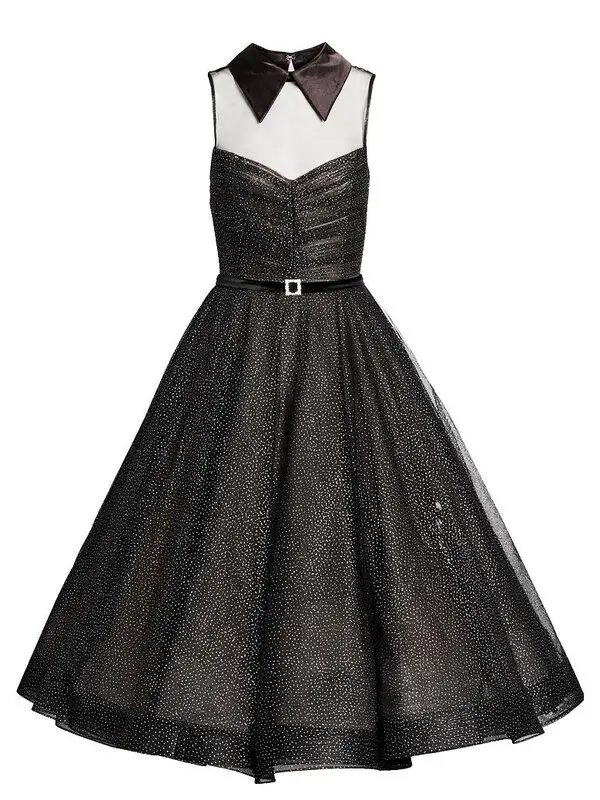 BRONX AND BRONCO Charlotte Belted Glittered Tulle Midi Dress - Black