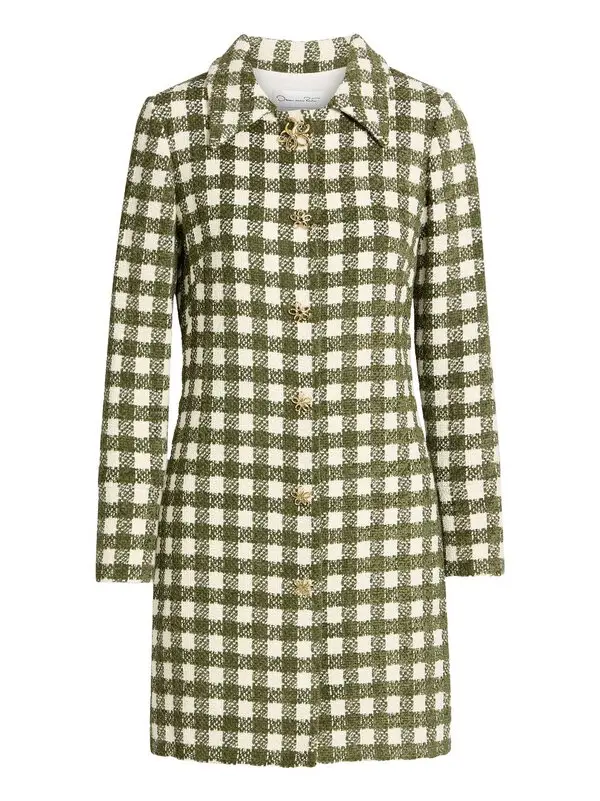 Oscar De La Renta Checked Tweed Coat - Leaf Green