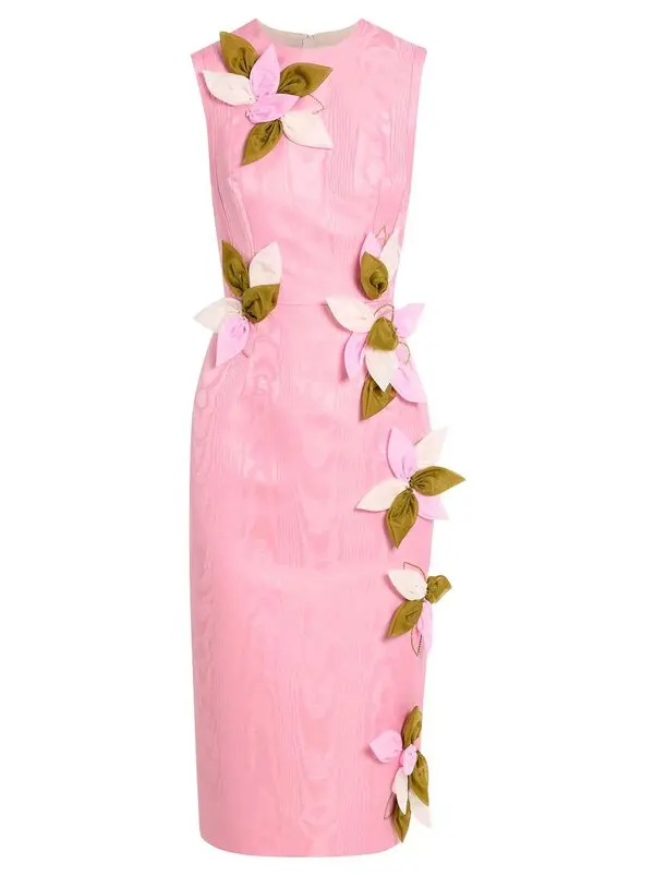EMILIA WICKSTEAD Cappia Floral-appliquéd Moire Midi Dress - Pink