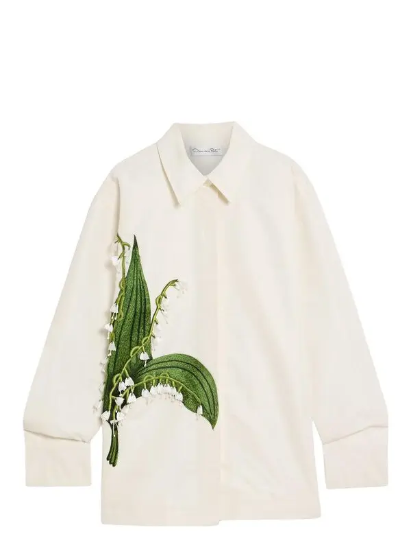 Oscar De La Renta Floral-appliquéd Faille Jacket - Ivory