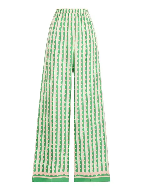 Oscar De La Renta Printed Silk-twill Wide-leg Pants - Green