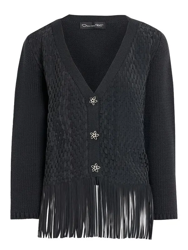 Oscar De La Renta Fringed Paneled Cardigan - Black